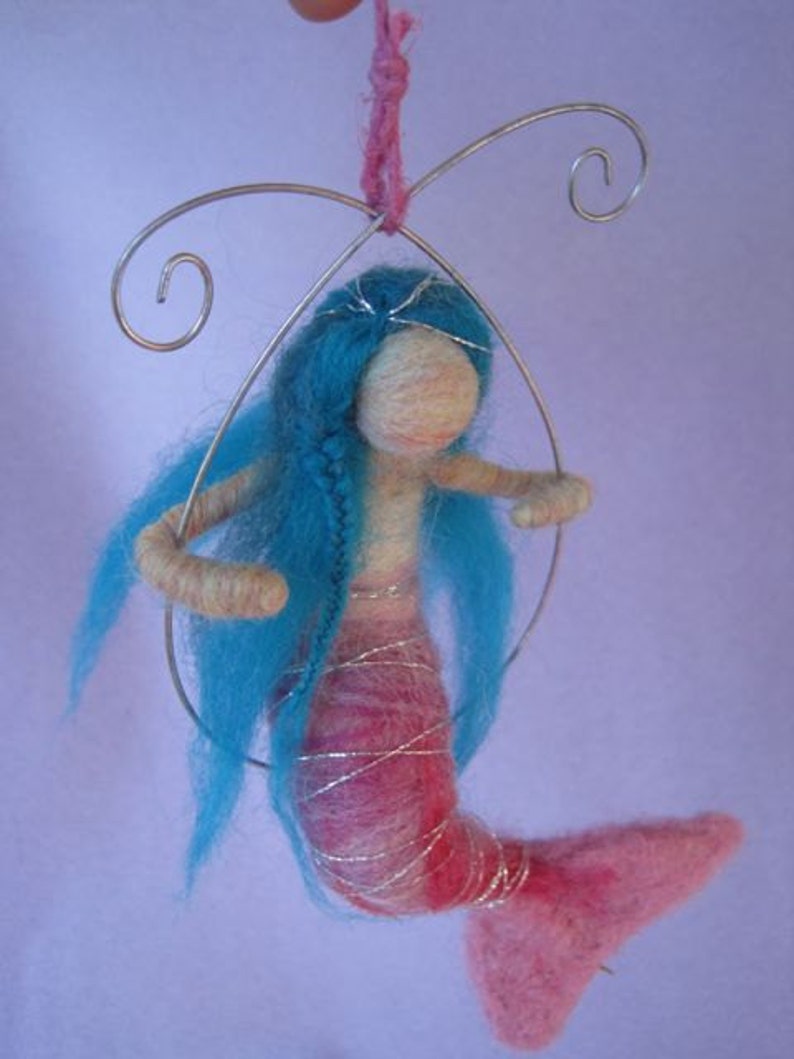 Needle felted mermaid on swing sea decoration ocean little | Etsy