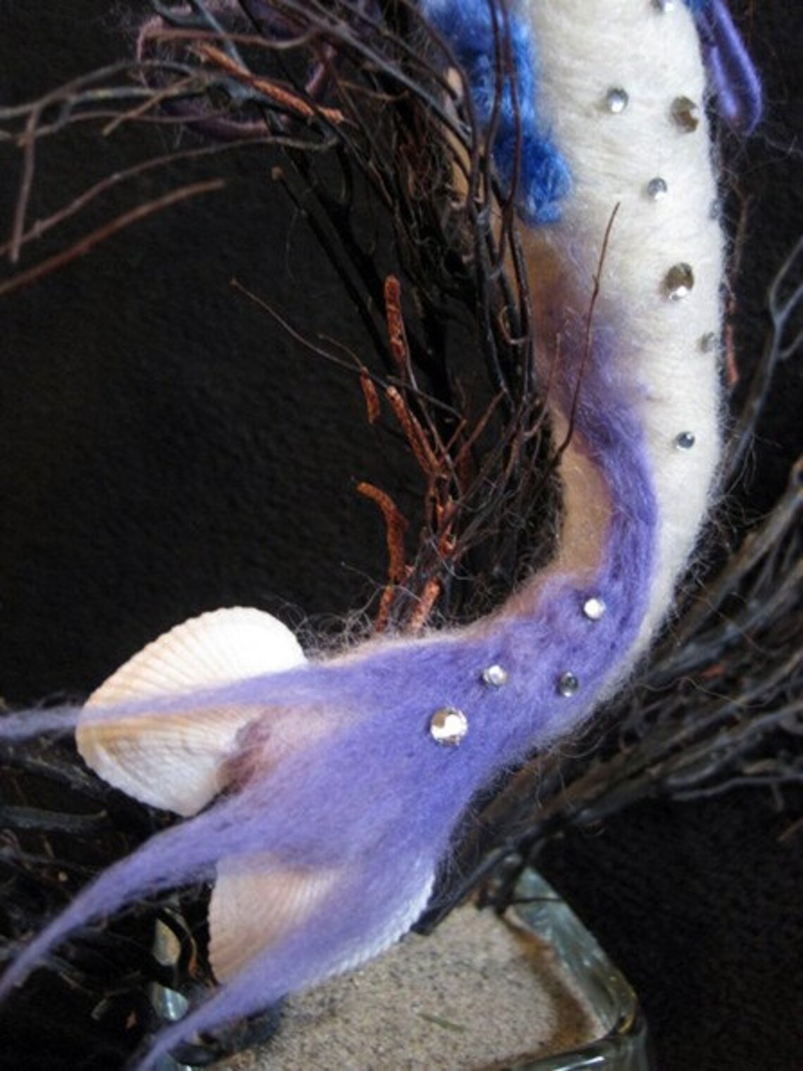 Needle Felted Mermaid Blue Hair Ocean Seashell Fins and - Etsy
