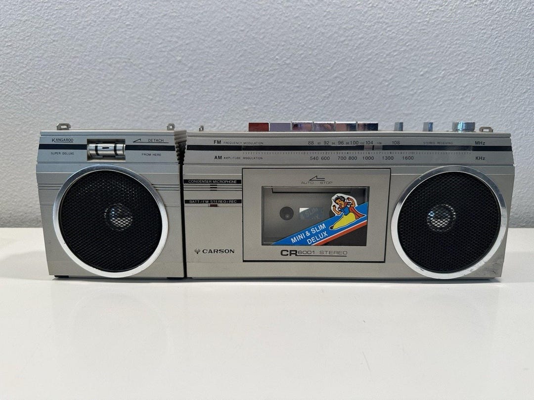 VINTAGE 80's Mini Slim AM/FM Radio Cassette Recorder Boombox Detachable ...