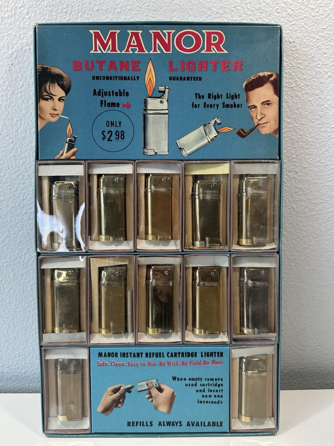 VINTAGE 50-60's *new in Box* Manor Lighters in Store Display Gas/fuel ...