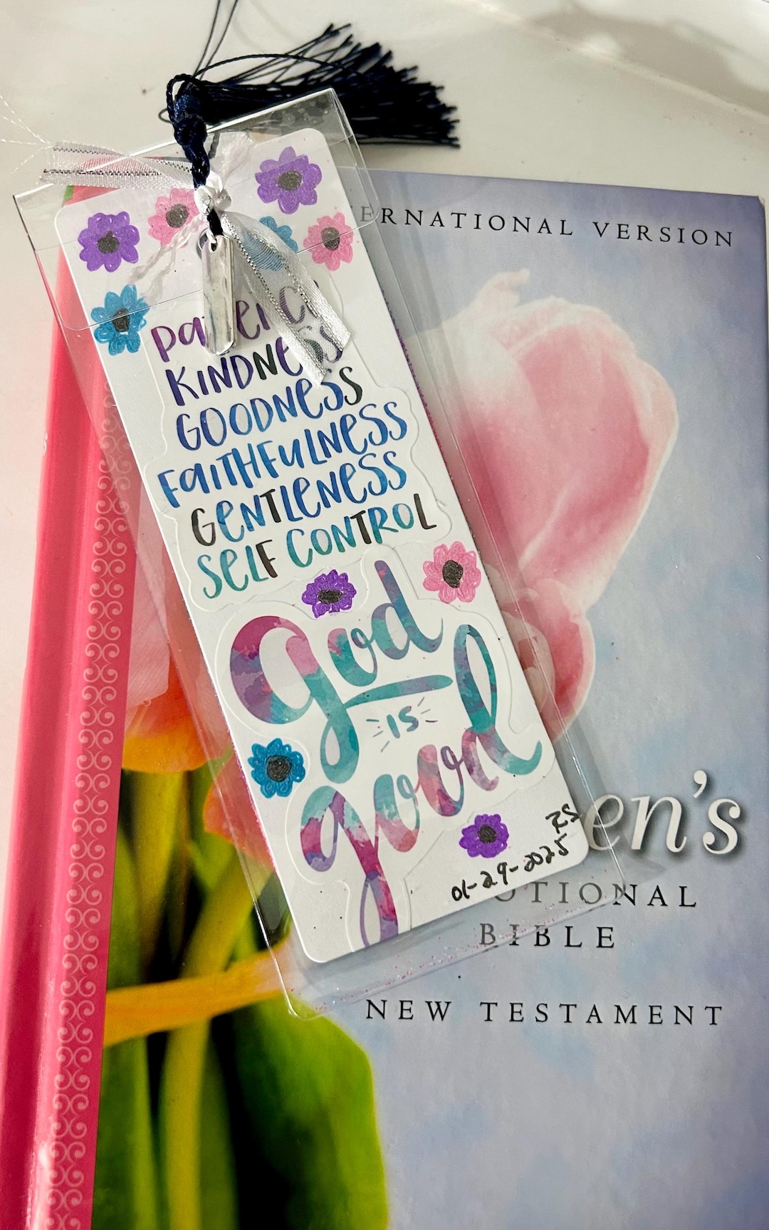 Floral Faith Bookmark Set – Dark Blue Tassel & Silver "faith" Charm ...