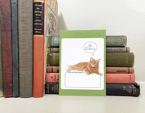Cat Bookplate Stickers. Orange Tabby Cat Says ex - Etsy
