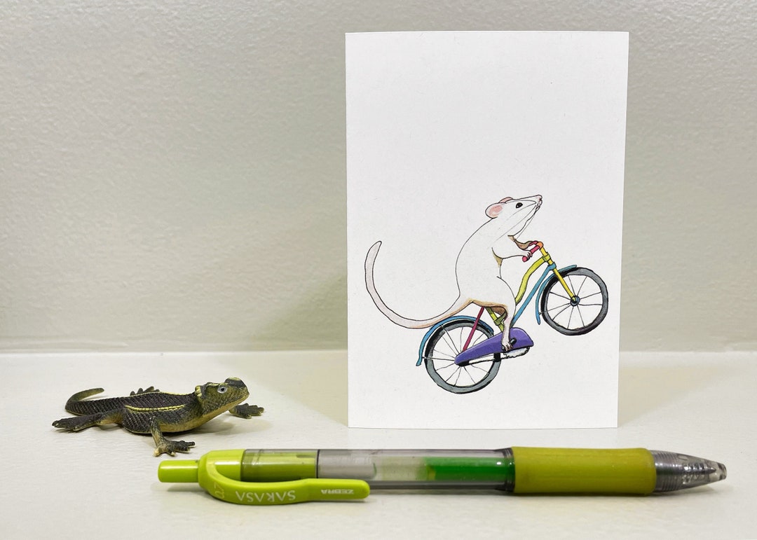 Rat Note Card Featuring a White Rat on a Rainbow Colored - Etsy