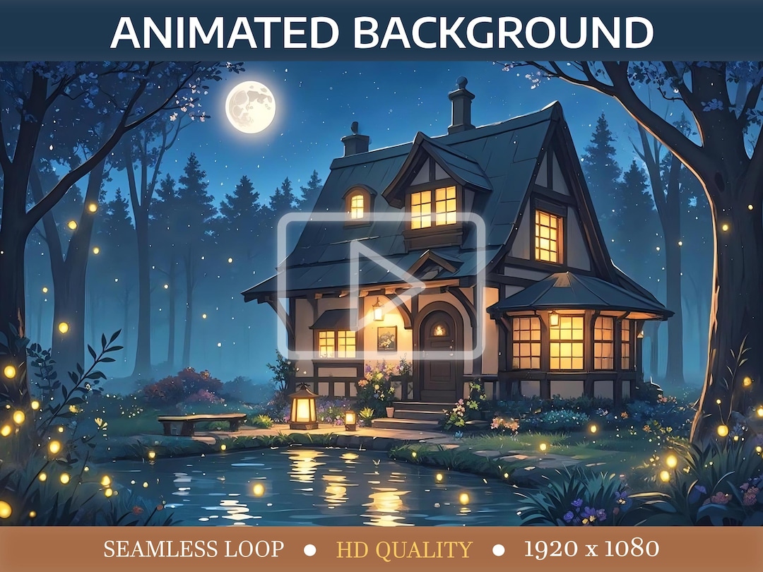 Cozy Nighttime Cottage Animated Background, Live Desktop Background ...