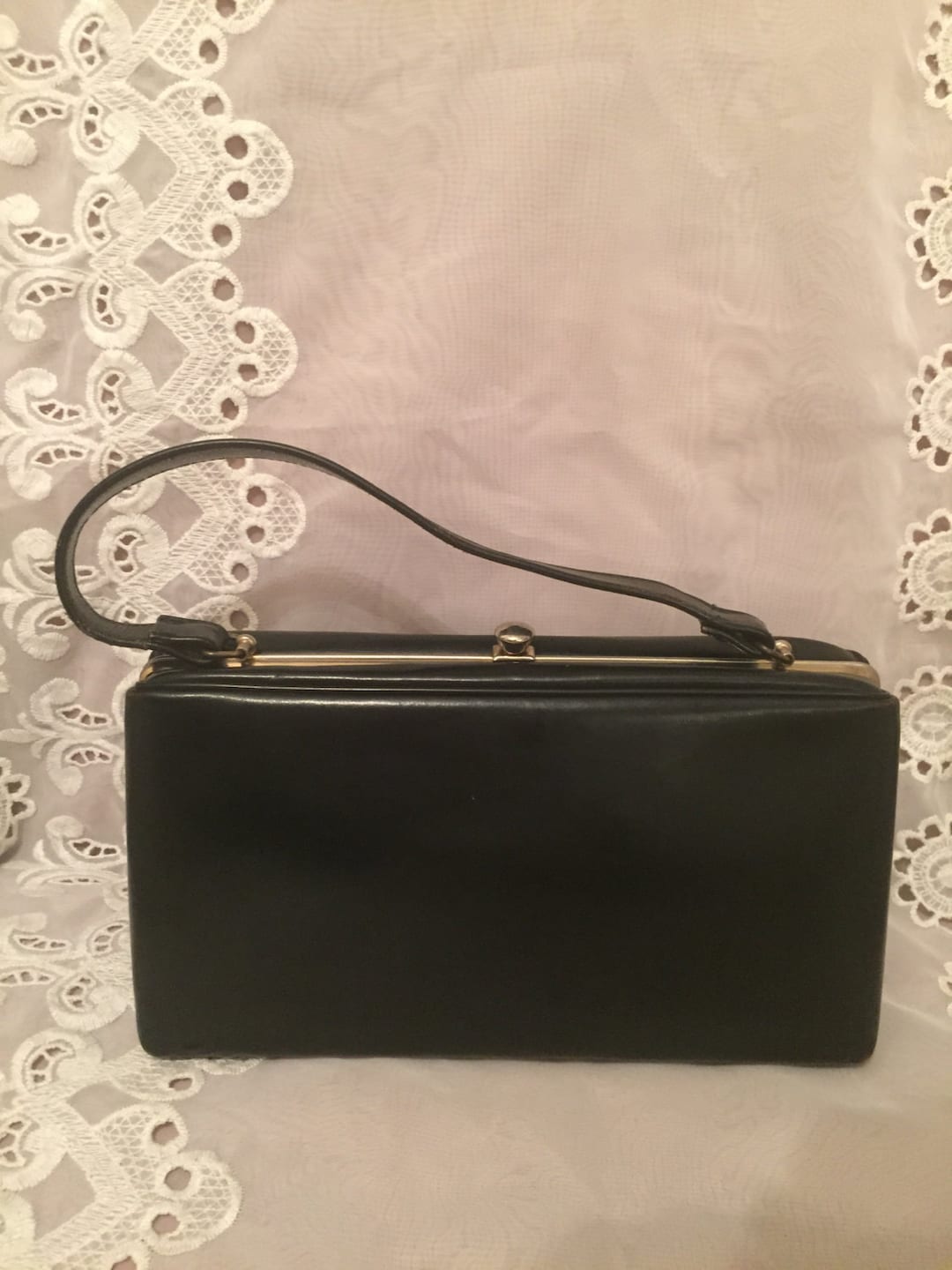 Vintage Elite Black Leather Old Fashion Pocketbook - Etsy