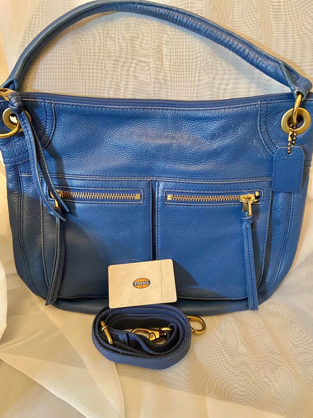 Vintage Fossil Blue Leather Handbag Shoulderbag - Etsy
