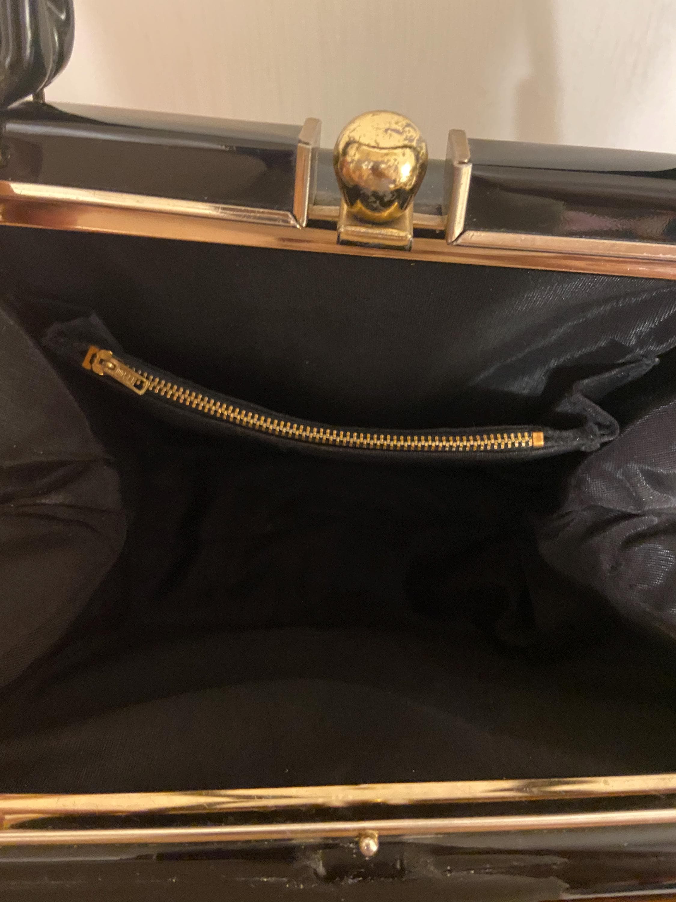 Vintage 60s Old Fashion Handbag Purse Black Patent Leather Pocketbook ...