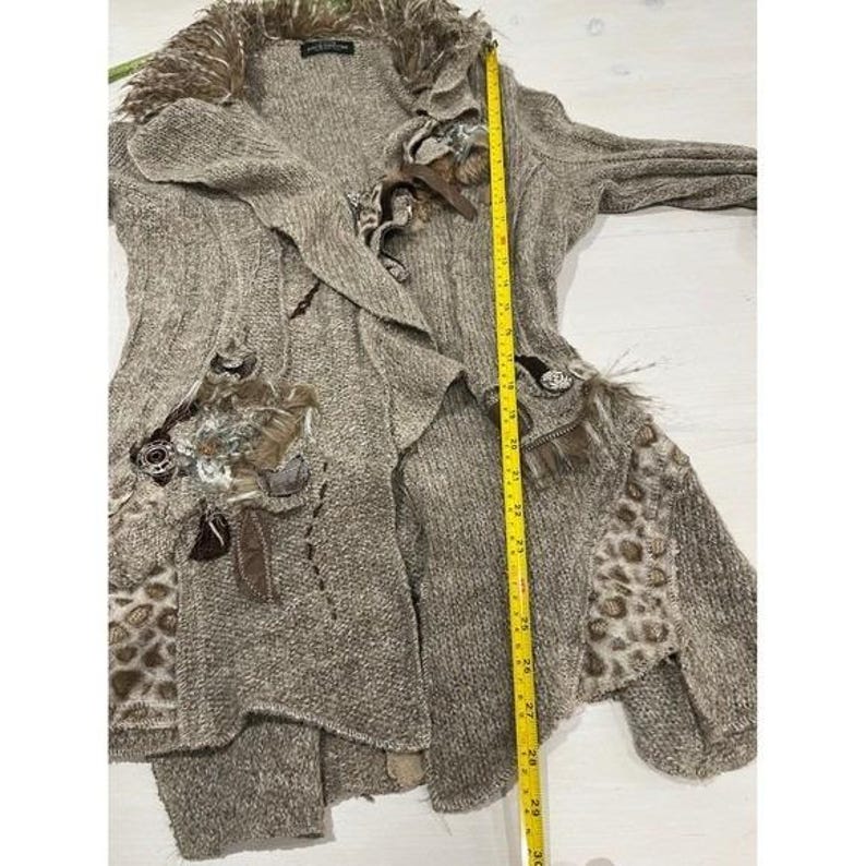 Vintage Juju & Christine Women's Faux Fur Collar Tweed Knit Cardigan ...