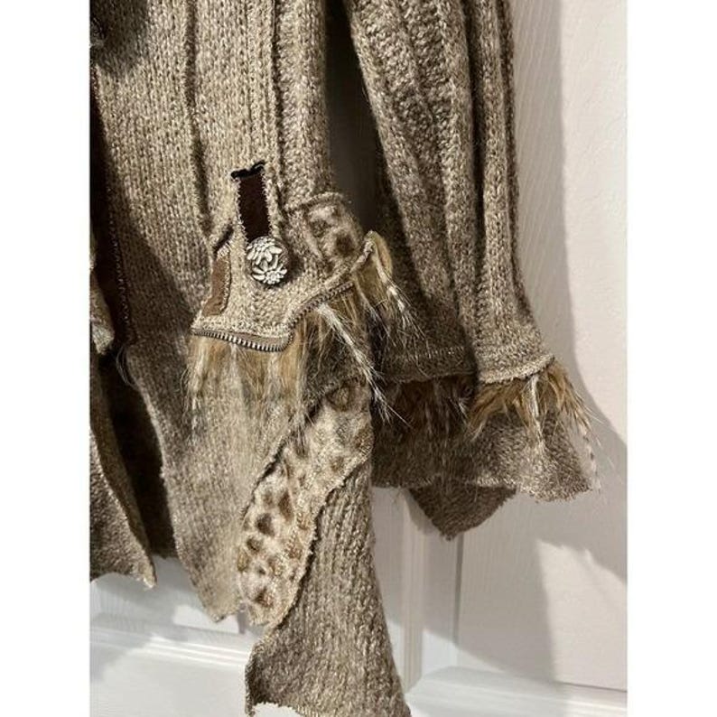 Vintage Juju & Christine Women's Faux Fur Collar Tweed Knit Cardigan ...