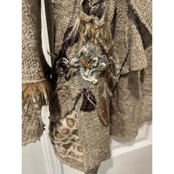 Vintage Juju & Christine Women's Faux Fur Collar Tweed Knit Cardigan ...