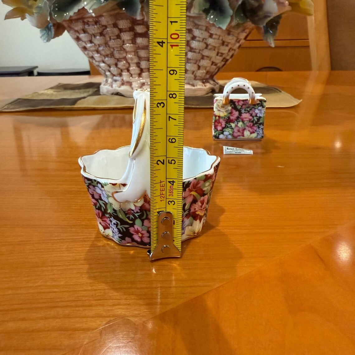 Royal Cotswolds Floral Basket & Handbag Vase Set Gold Trim Decorative ...
