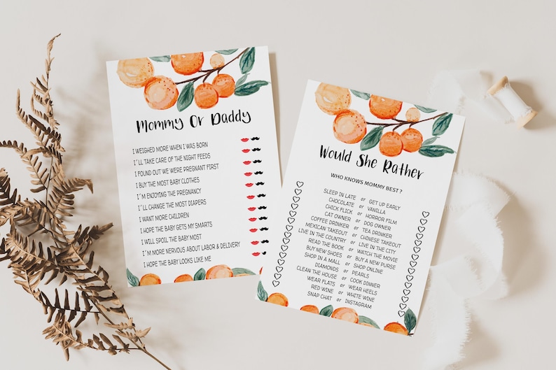 30 Little Cutie Baby Shower Game Bundle, Orange Citrus Editable A ...