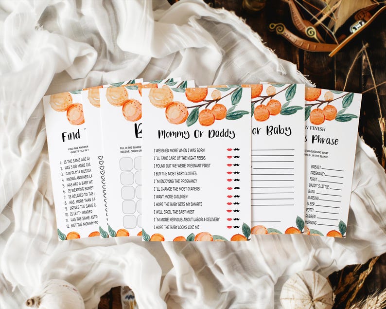 30 Little Cutie Baby Shower Game Bundle, Orange Citrus Editable A ...