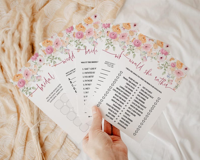 Love in Bloom Bridal Shower Game Bundle: Floral Rose Design (editable ...