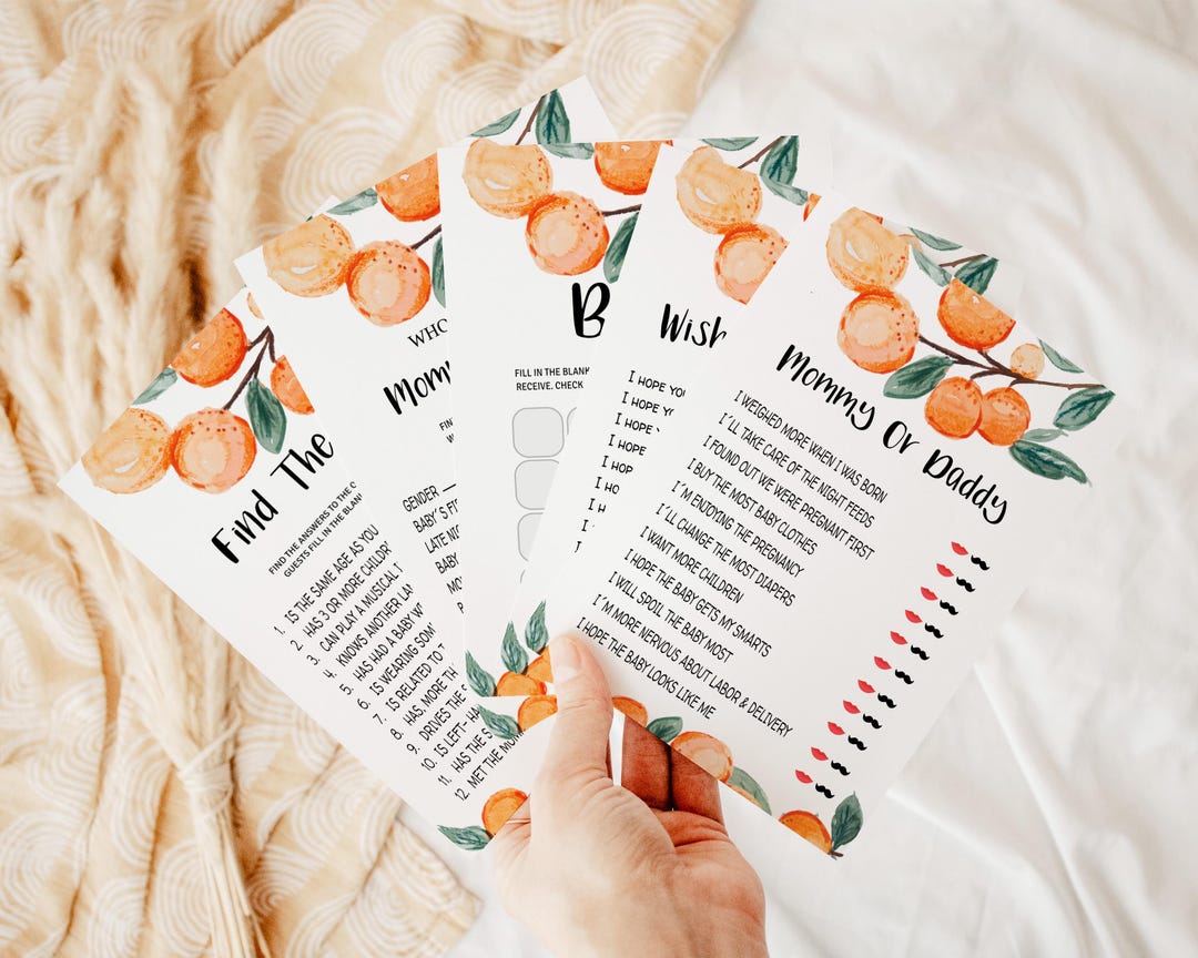 30 Little Cutie Baby Shower Game Bundle, Orange Citrus Editable A ...