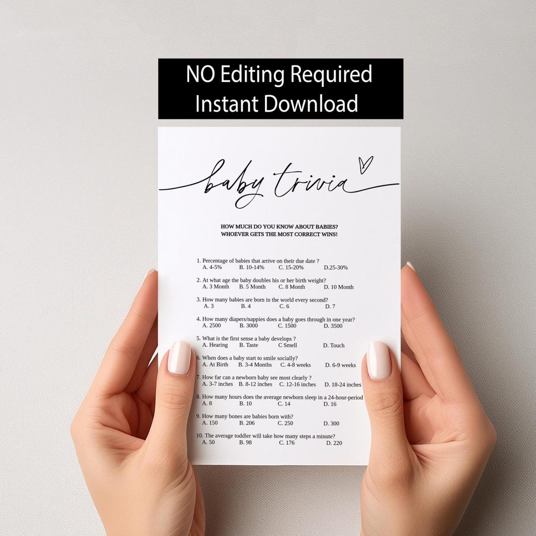 Minimalist Baby Shower Trivia Game (instant Download) - Etsy