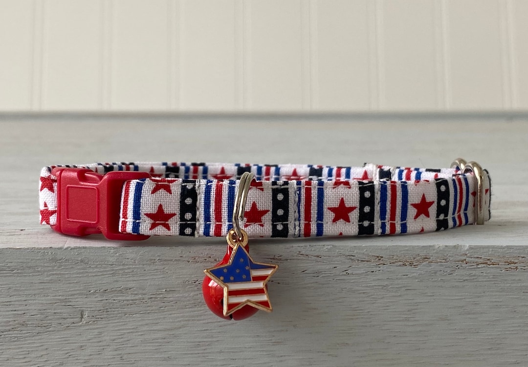 Red White Blue Cat Collar, Americana Collar, Mini Dog Collar, Star ...