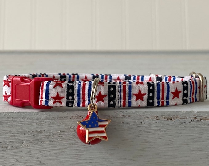 Periwinkle Gold Star Cat Collar With Bell, "moon Shadow" Breakaway ...