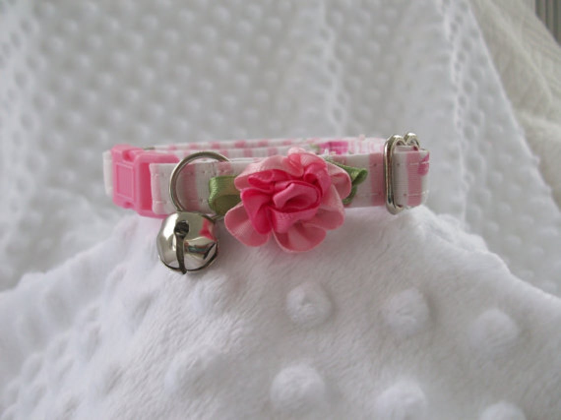 Pink Roses Cat Collar With Bell Cat Breakaway Collar Custom Made - Etsy