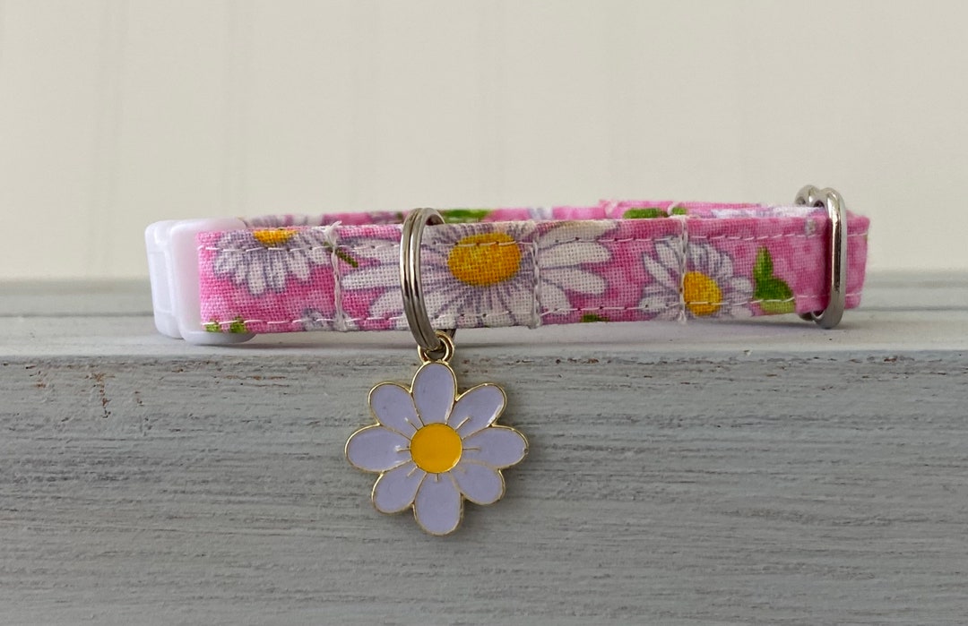 Pink Daisy Cat Collar With Bell Cat Breakaway Collar, Dig Collar Non ...