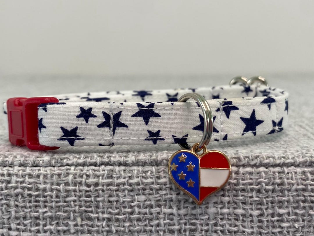 Red White Blue Cat Collar, Americana Collar, Mini Dog Collar, Star ...