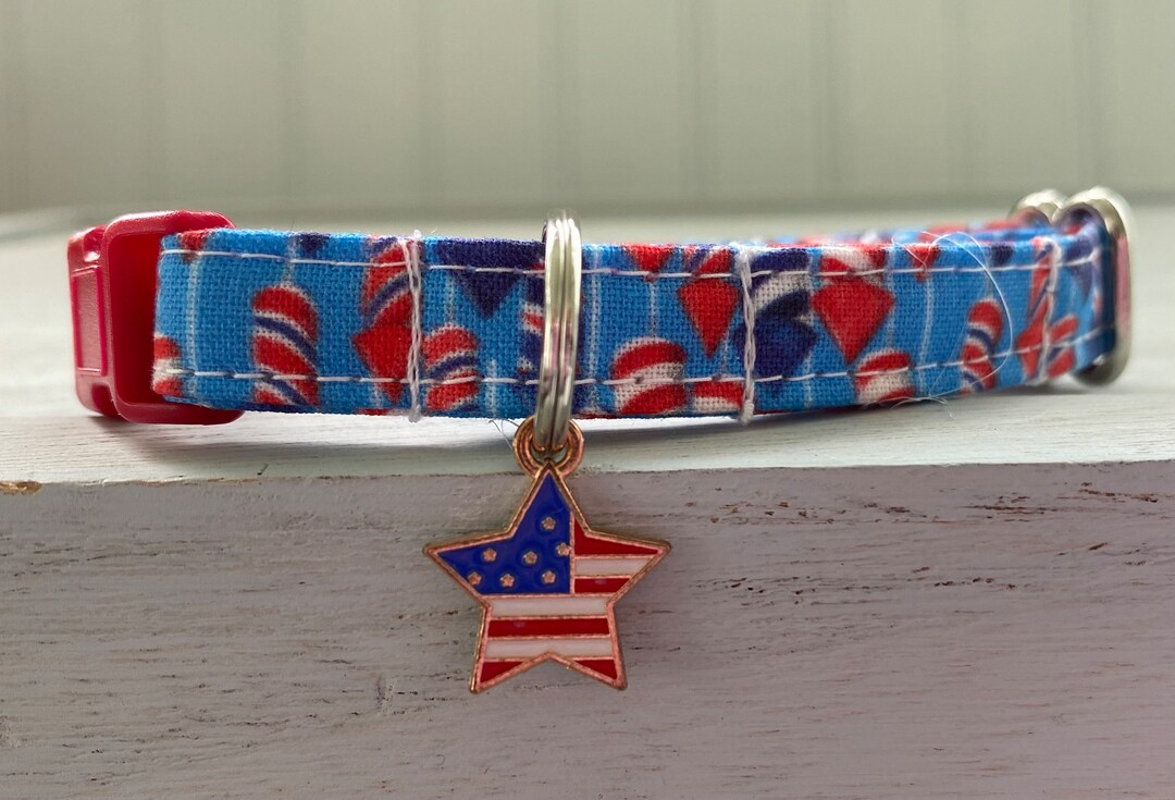 Red White Blue Cat Collar, Americana Collar, Mini Dog Collar, Star ...