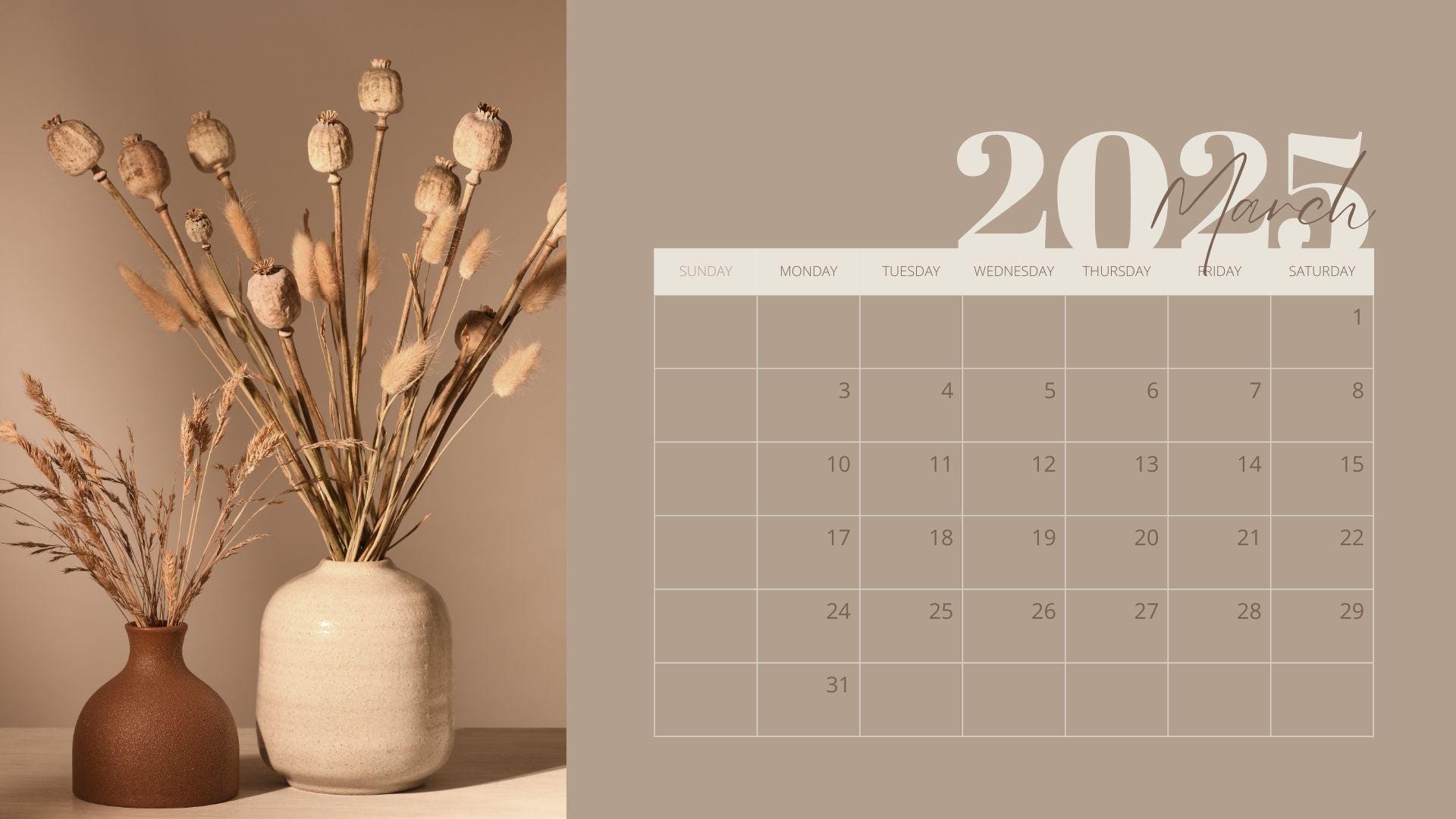 Aesthetic Neutrals 2025 Calendar Minimalist Printable Digital Download ...