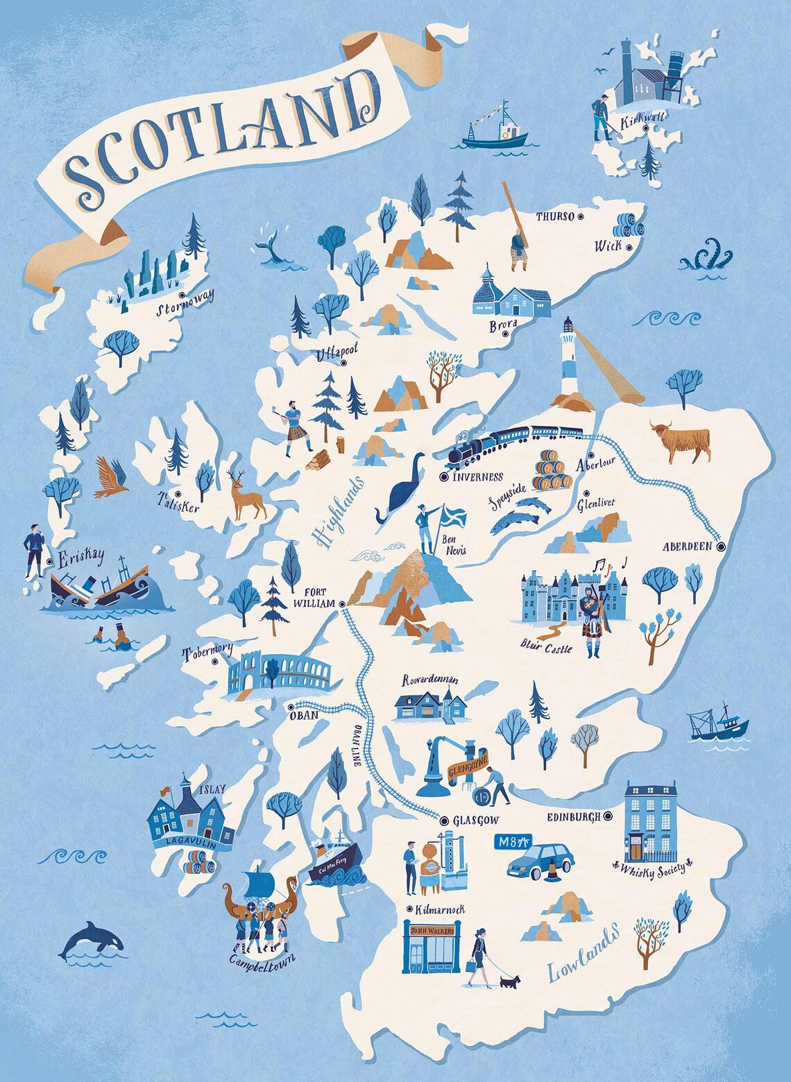 Scotland Map Print / Scotland Illustration Wall Art / Map A3 | Etsy