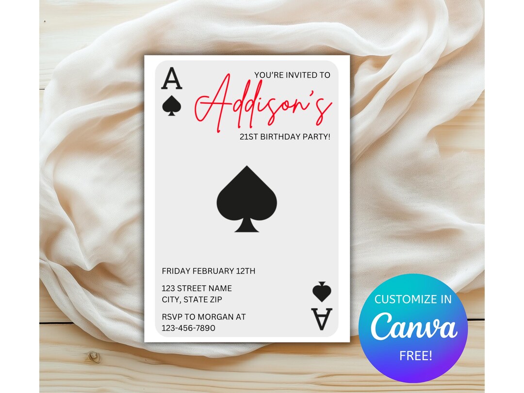 EDITABLE Ace of Spades Birthday Invitation, 21st Birthday Invitation ...