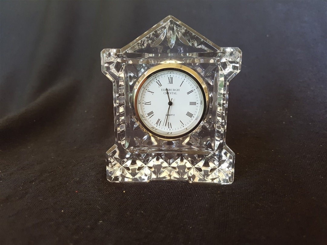 Vintage Mantle Table Desk or Shelf Clock Edinburgh Crystal Glass ...