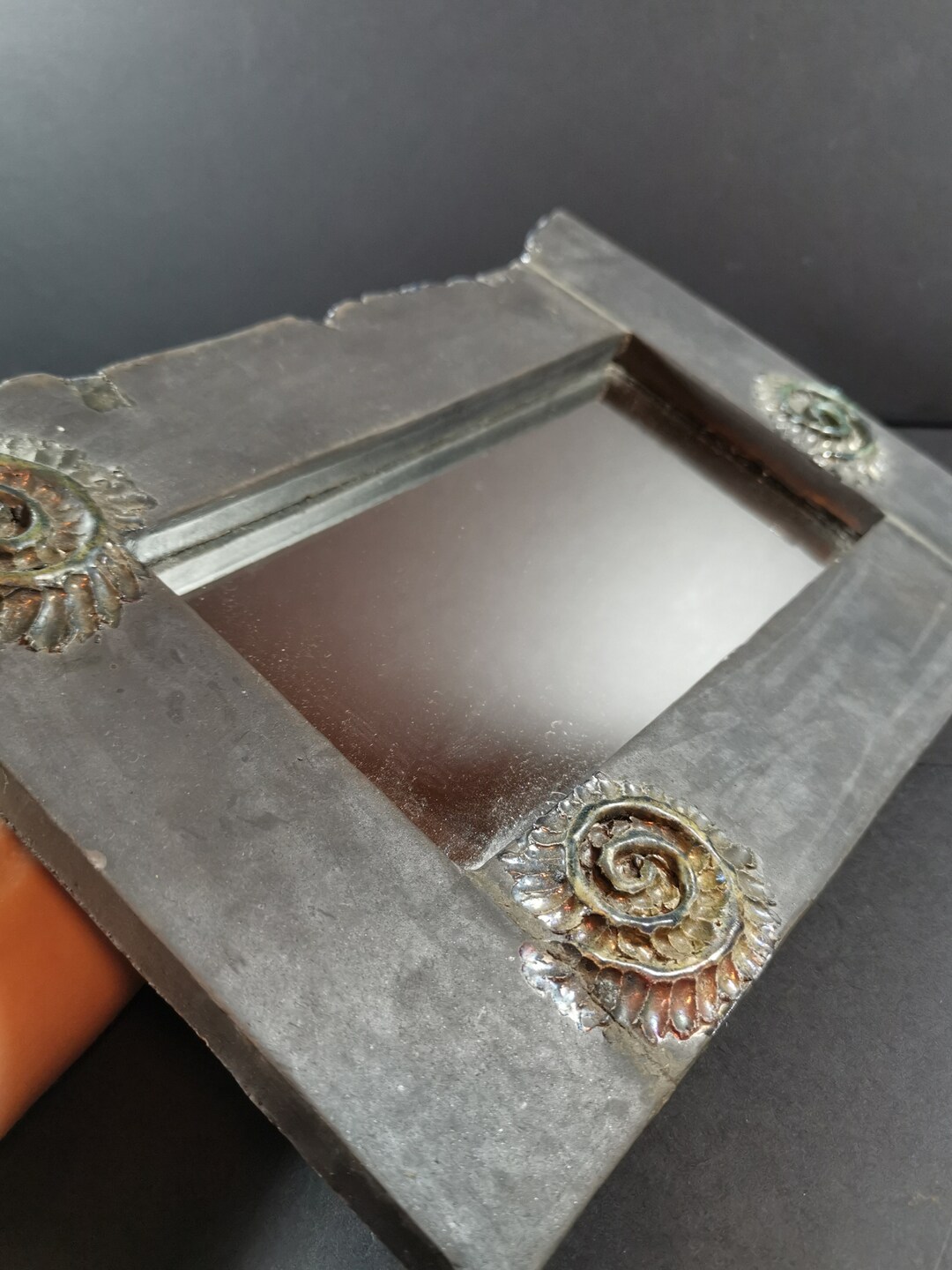 Vintage Raku Pottery Fossil Wall Mirror Hand Made Studio Art Pottery ...