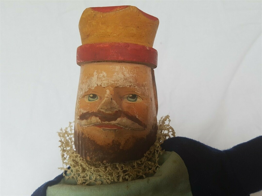Antique Hand Puppet Marionette Doll Carving Carved Wood and Cloth ...