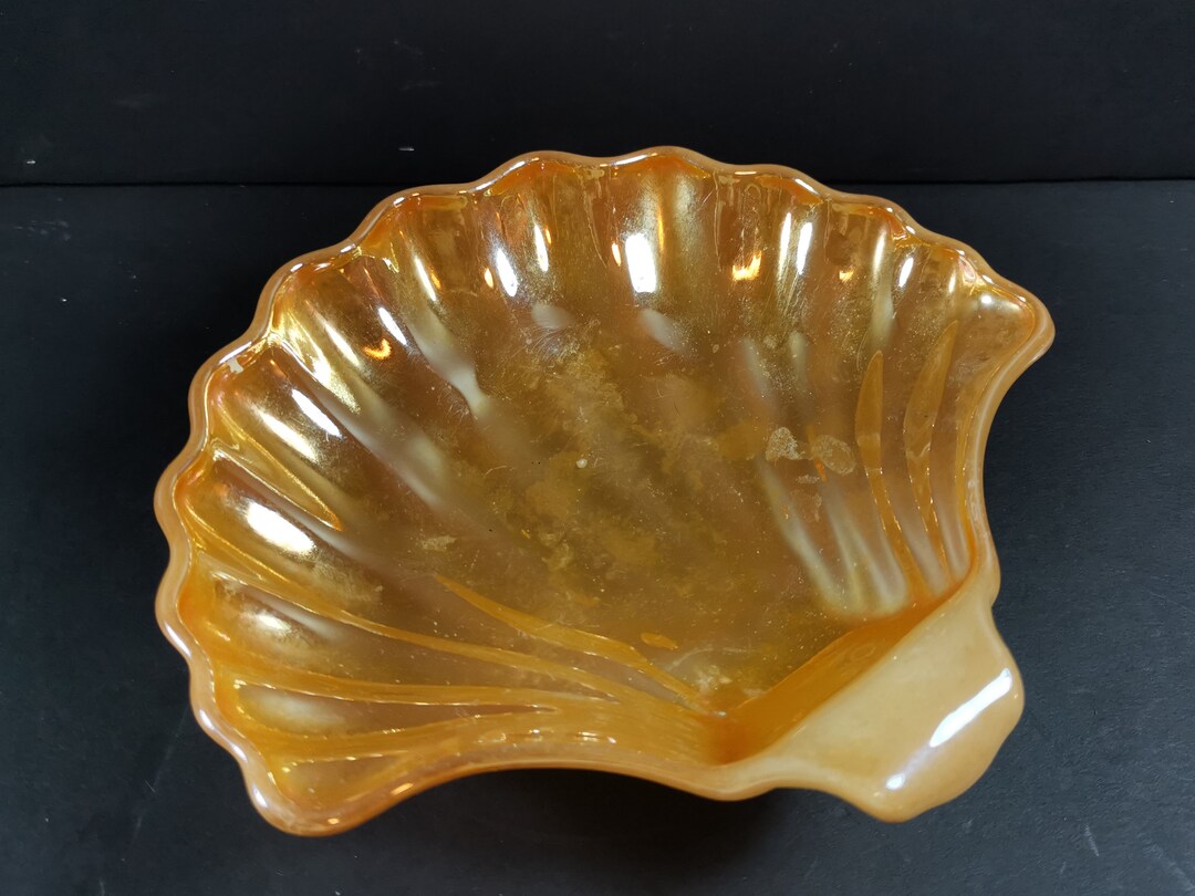 Vintage Clam Shell Dish Bowl Orange Lusterware Glass Original - Etsy