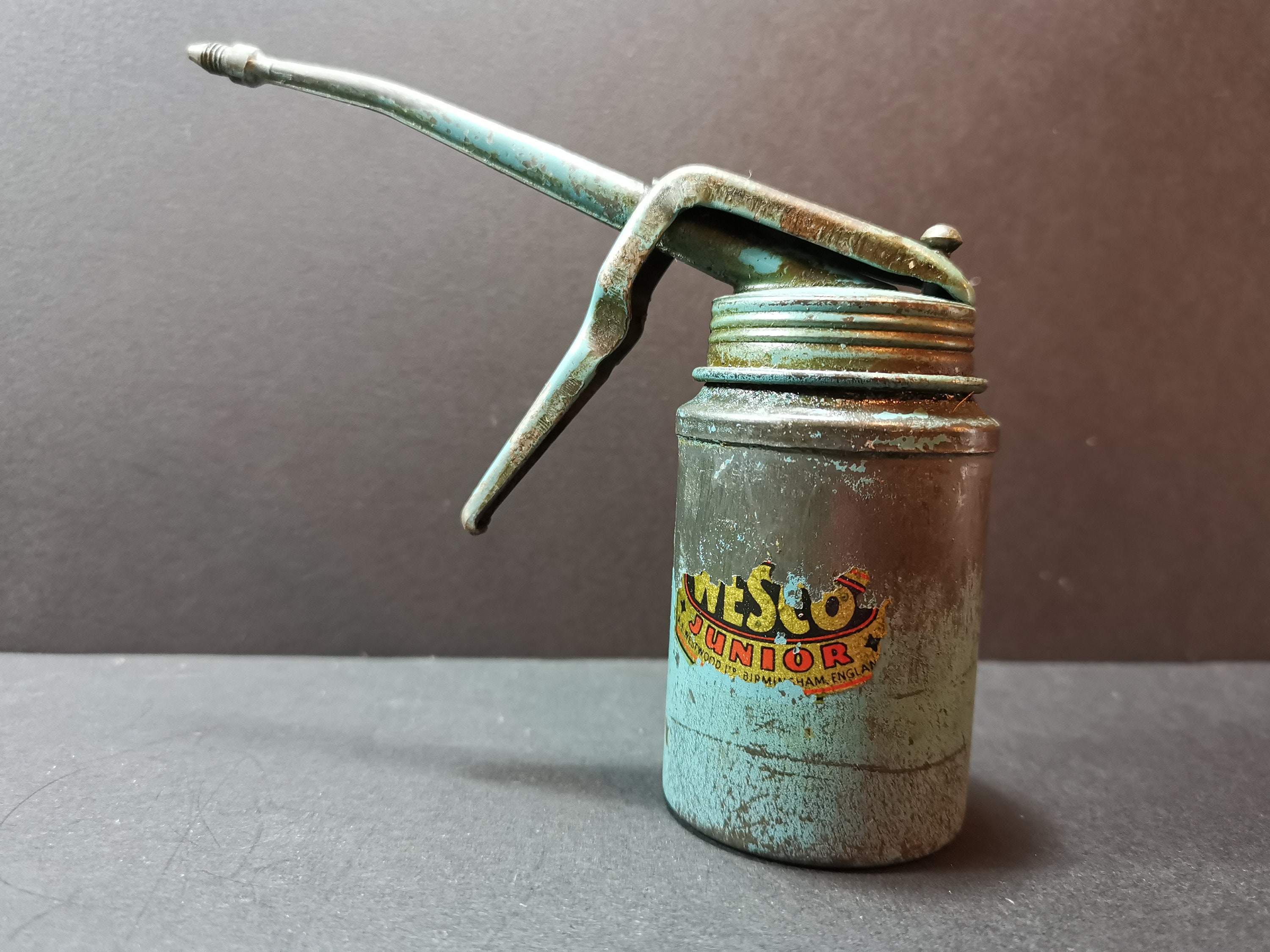 Vintage Wesco Oil Tin Can Dispenser Automobile Oiler Mechanics Blue ...