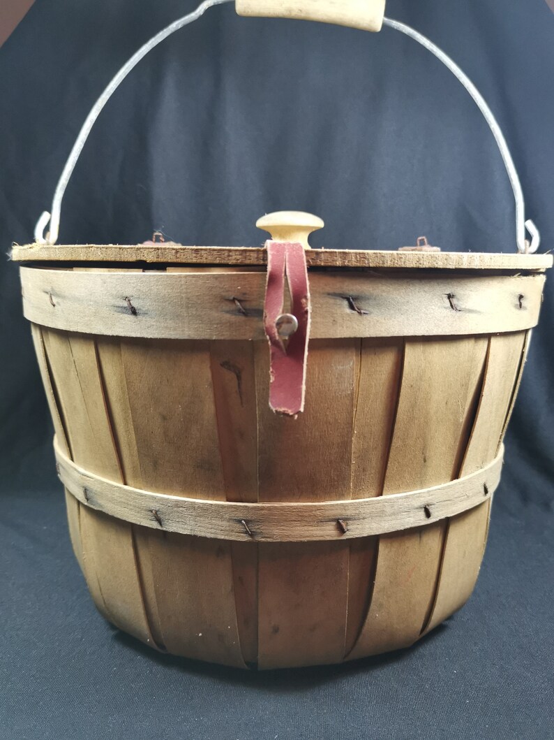 Vintage Basket Pail With Double Opening Top Handle Wood Metal | Etsy