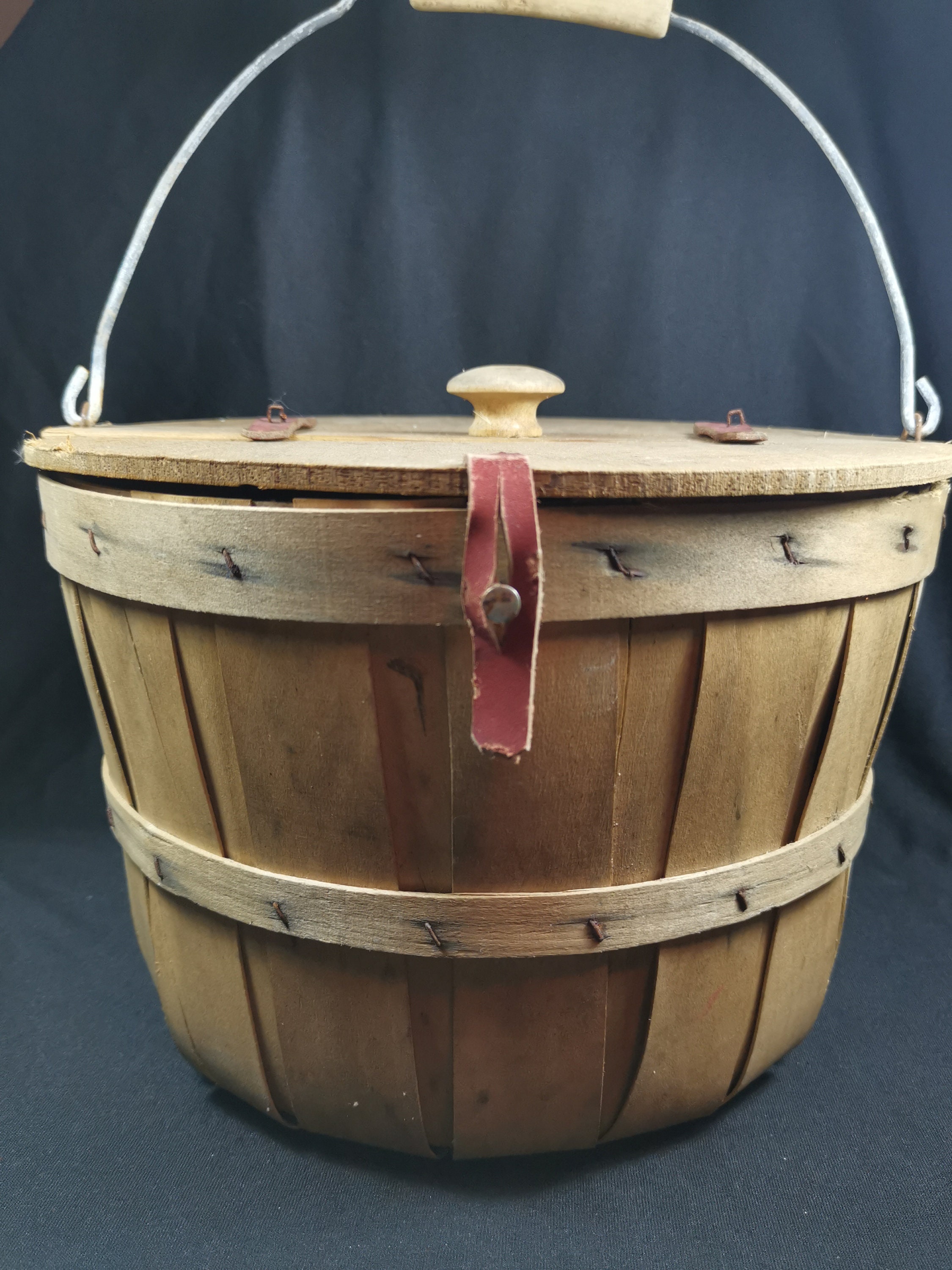 Vintage Basket Pail with Double Opening Top Handle Wood Metal | Etsy