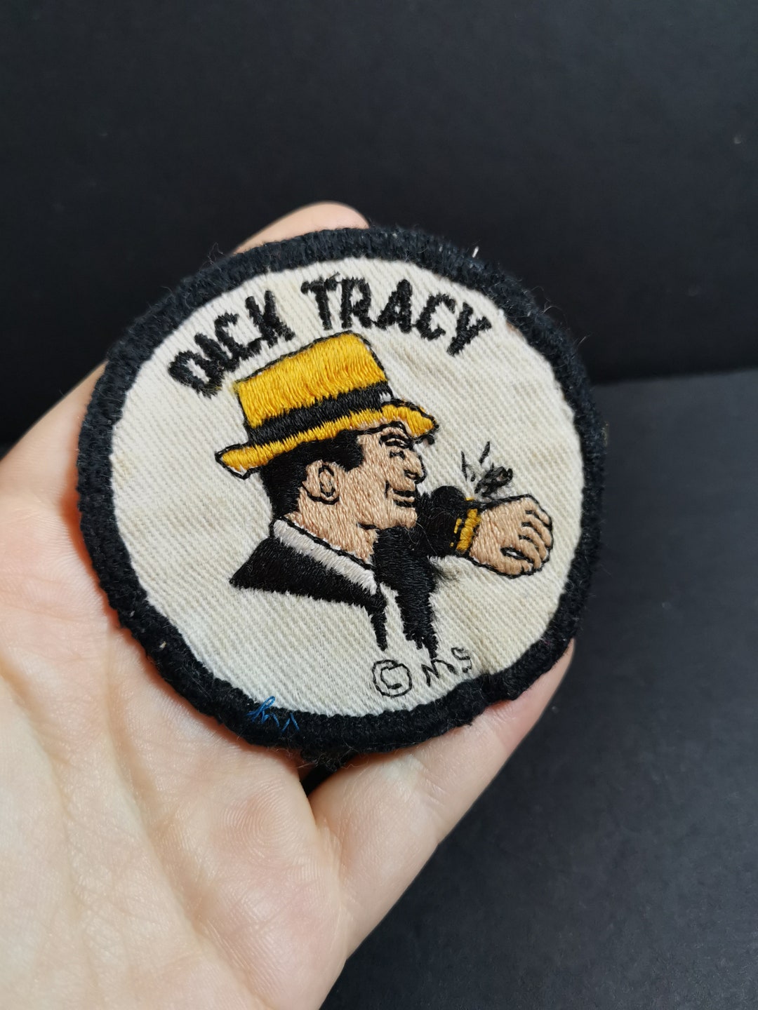 Vintage Rare Dick Tracy Sew on Patch Black Yellow Mid Century Comic ...