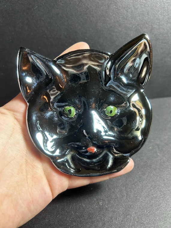 Antique Cast Iron Black Cat Trinket Jewelry or Ring D… - Gem