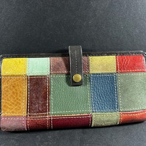 Vintage Patchwork Leather Bifold Wallet Multicolored Rainbow Suede and ...