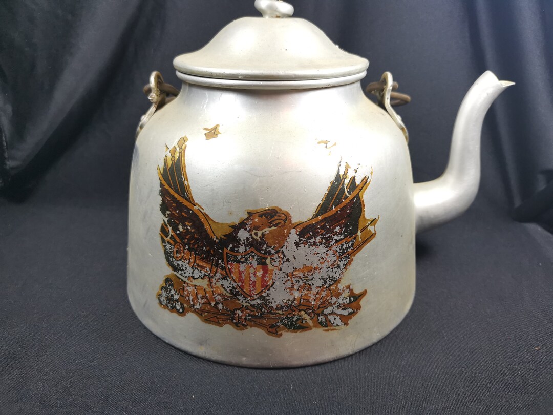 Vintage German Aluminum Kettle 1940's Large With Wire and Wood Top ...