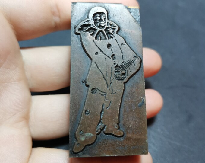 Vintage Pierrot Clown Printing Block Stamp Copper Metal and Wood Early ...