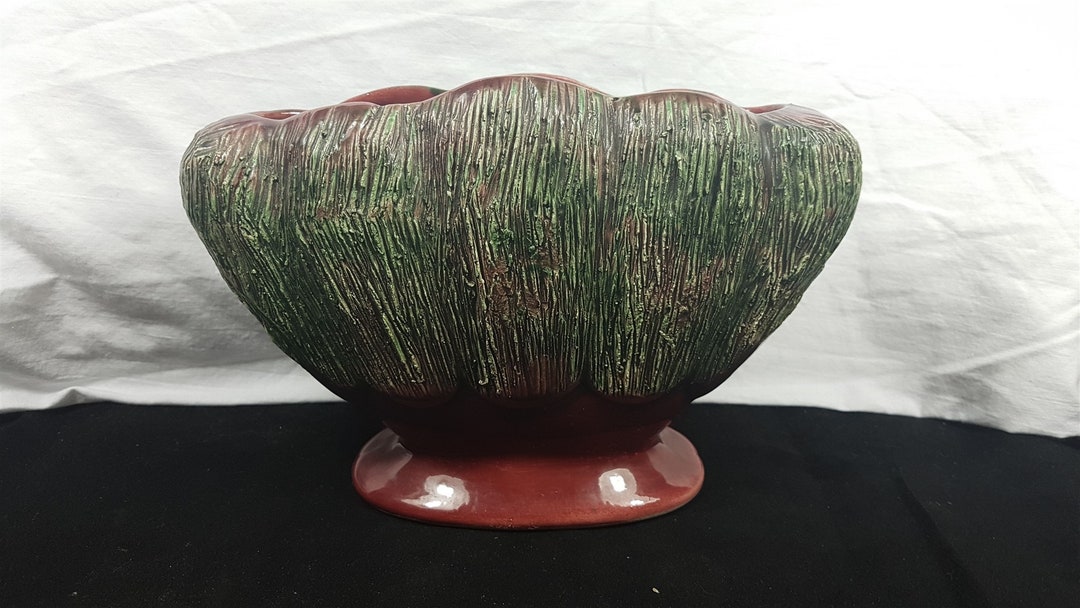 Vintage Aborn California Pottery Planter: Burgundy Red & Green Vase - Etsy