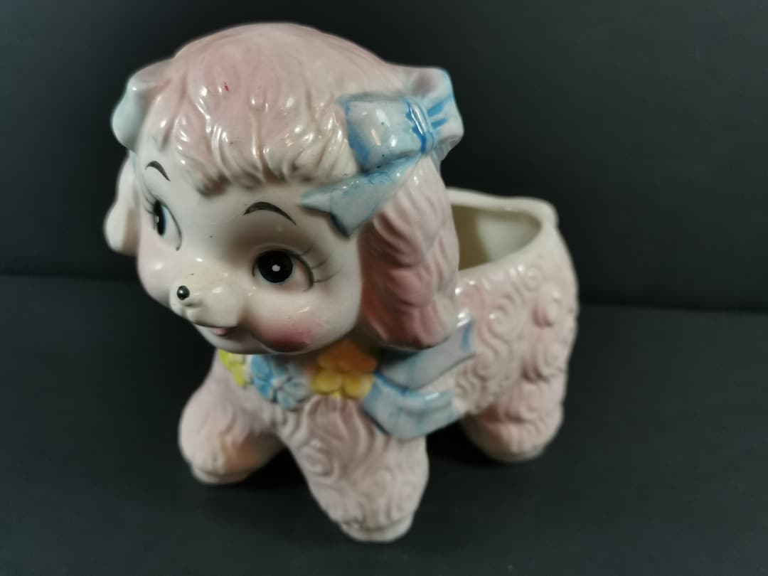 Vintage Kitsch Pink Puppy Dog Planter Plant Pot 1950's Original Figural ...