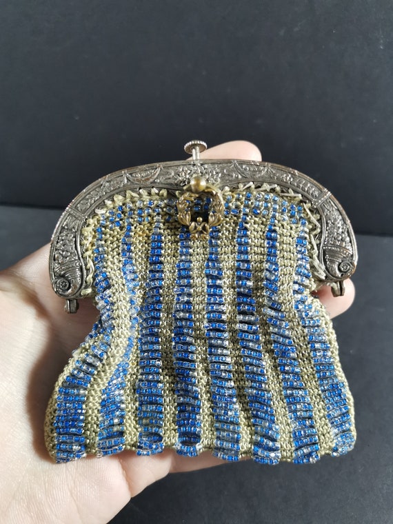 Antique Beaded Purse 1910's - 1920's Original Grey an… - Gem
