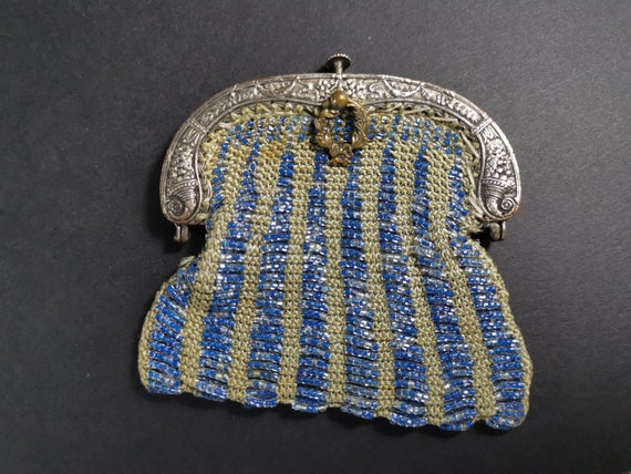 Antique Beaded Purse 1910's - 1920's Original Grey an… - Gem