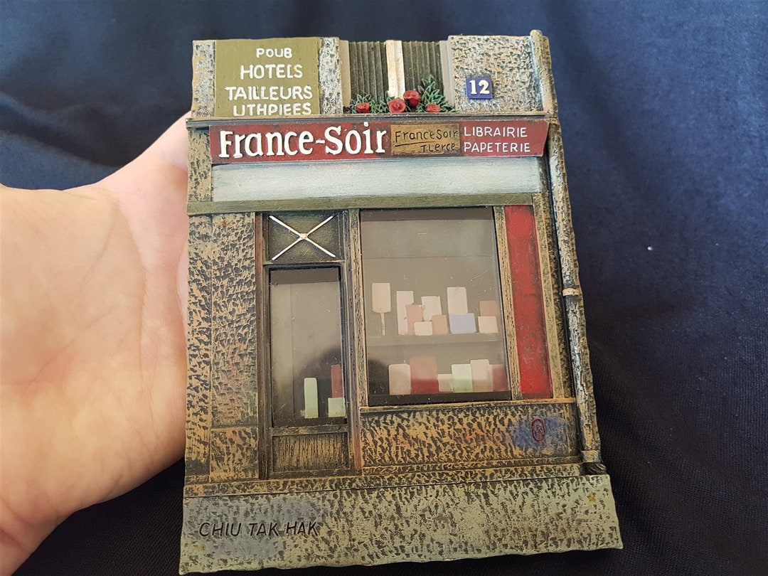 Vintage French Library Paper Shop Store Front Diorama Wall Art Hanging ...
