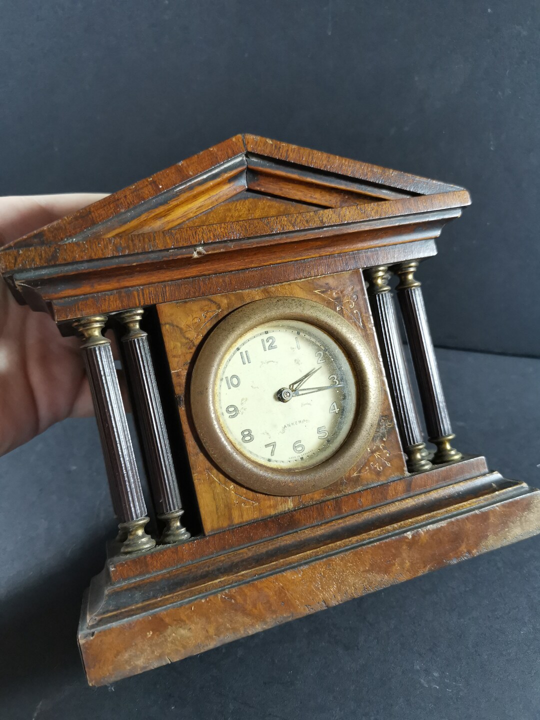 Antique German Mantle Clock Wood House With Columns Shaped Made in ...