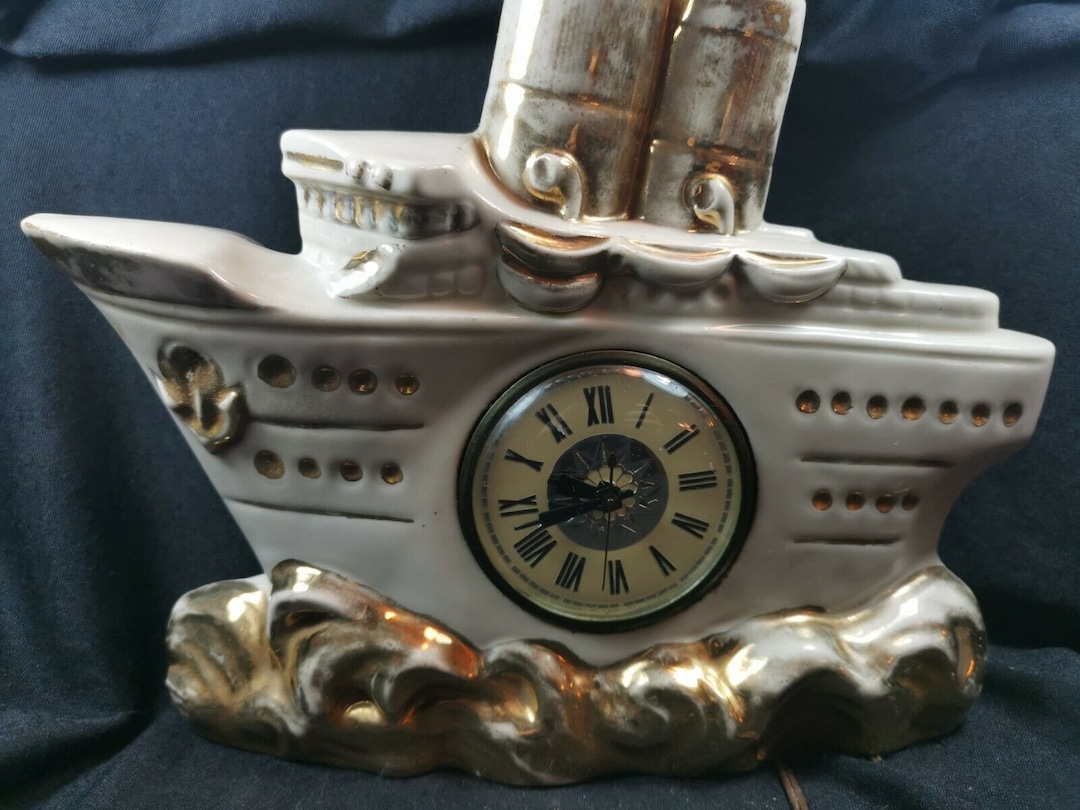 Vintage Lanshire Ship Clock Lamp: 1950's Nautical Ceramic Figurine - Etsy