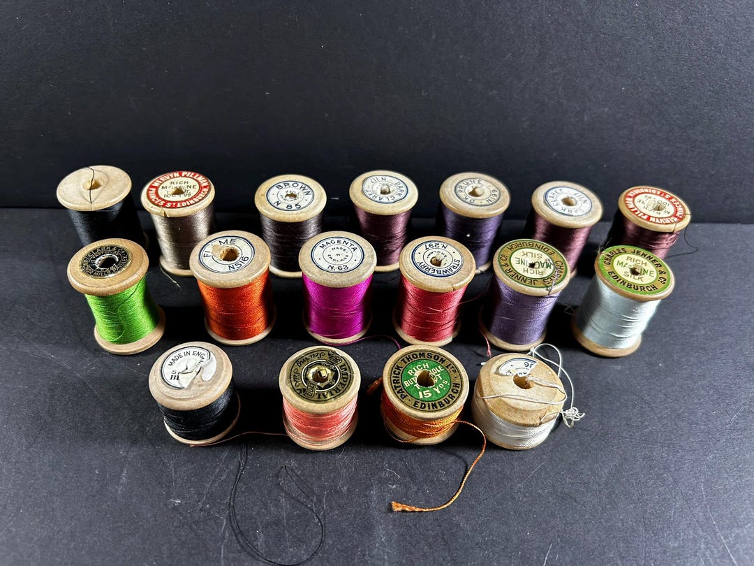 Vintage Wooden Thread Spools and Thread Lot of 17 Spools With Labels ...