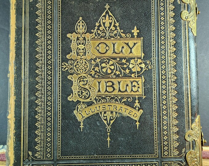 Antique Self Interpreting Family Bible Victorian Leather and Brass ...
